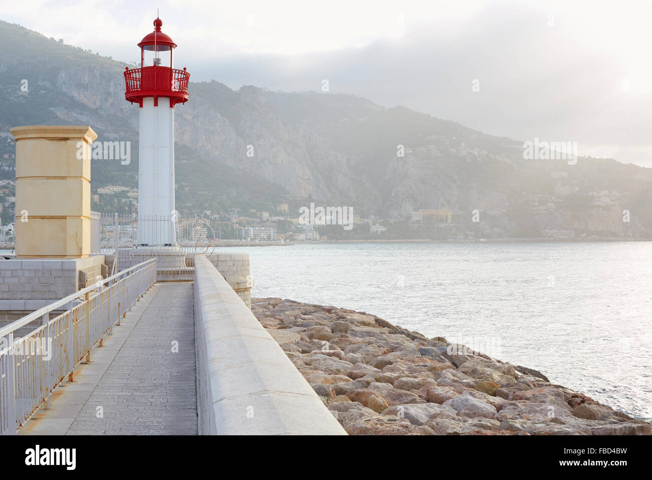 Lighthouse on the Mediterranean coast in the morning Stock Photo - Alamy