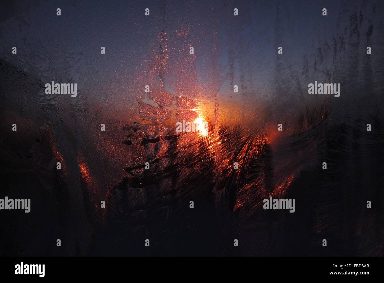 Sunset Seen Through Condensed Glass Window Stock Photo - Alamy