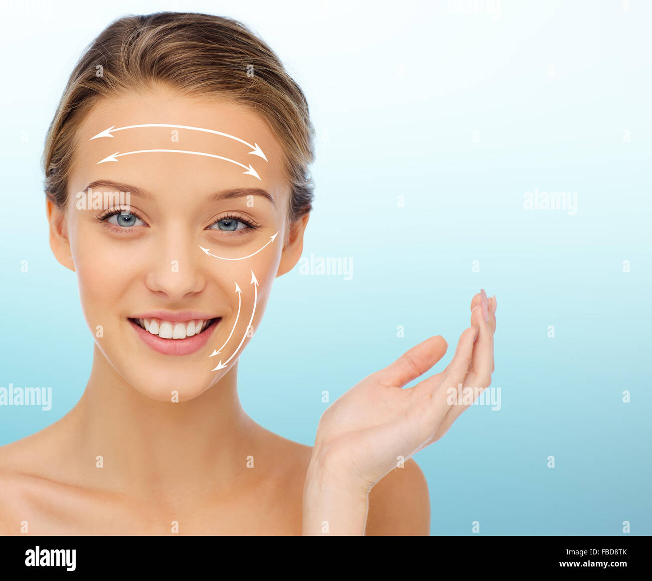 smiling young woman with white arrows on face Stock Photo - Alamy