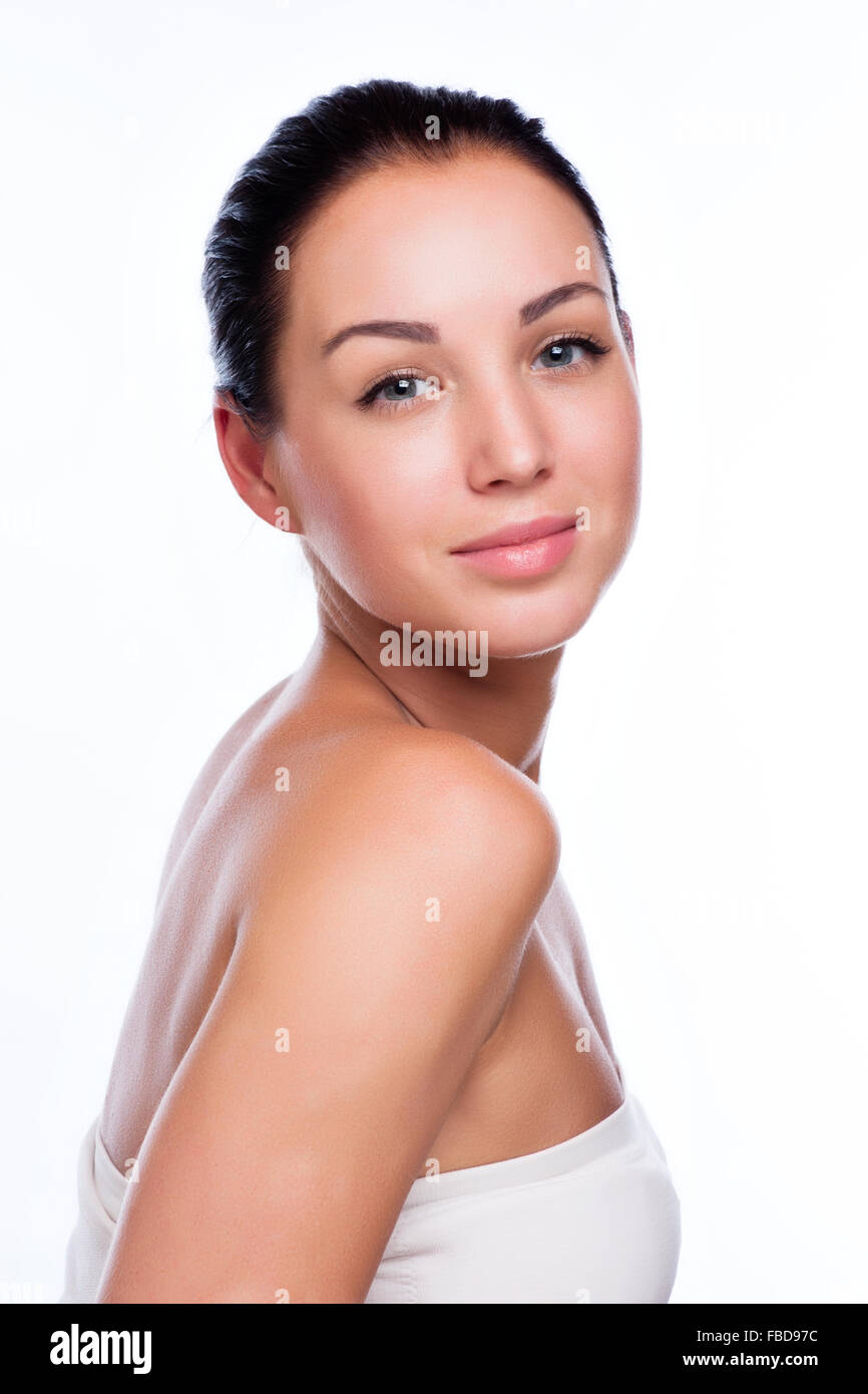 Pretty face of beautiful smiling woman - posing at studio isolat Stock ...