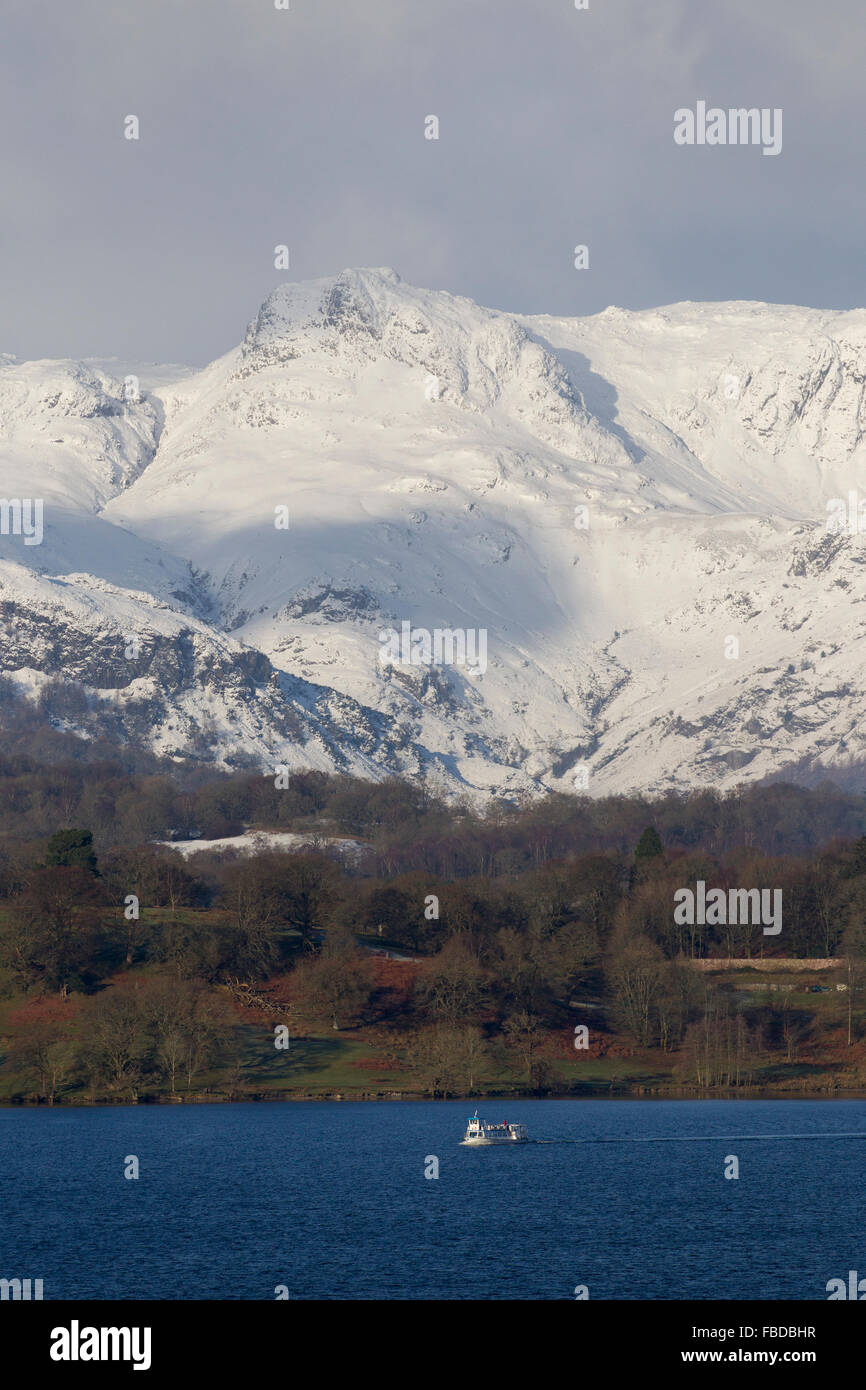 Lake Windermere Cumbria UK Weather 15th January 2016 Sunny Day & Snow ...