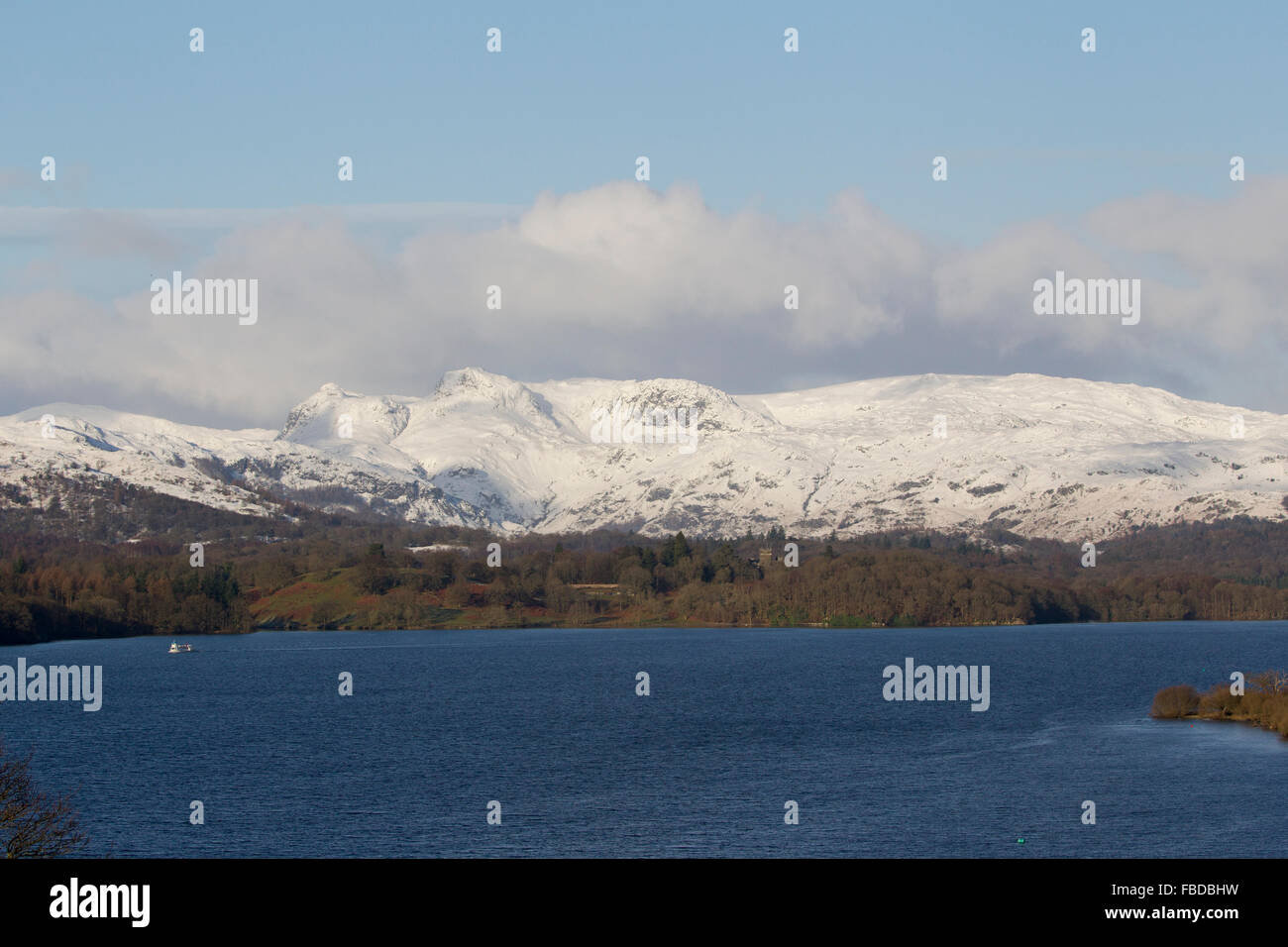 Lake Windermere Cumbria UK Weather 15th January 2016 Sunny Day & Snow ...