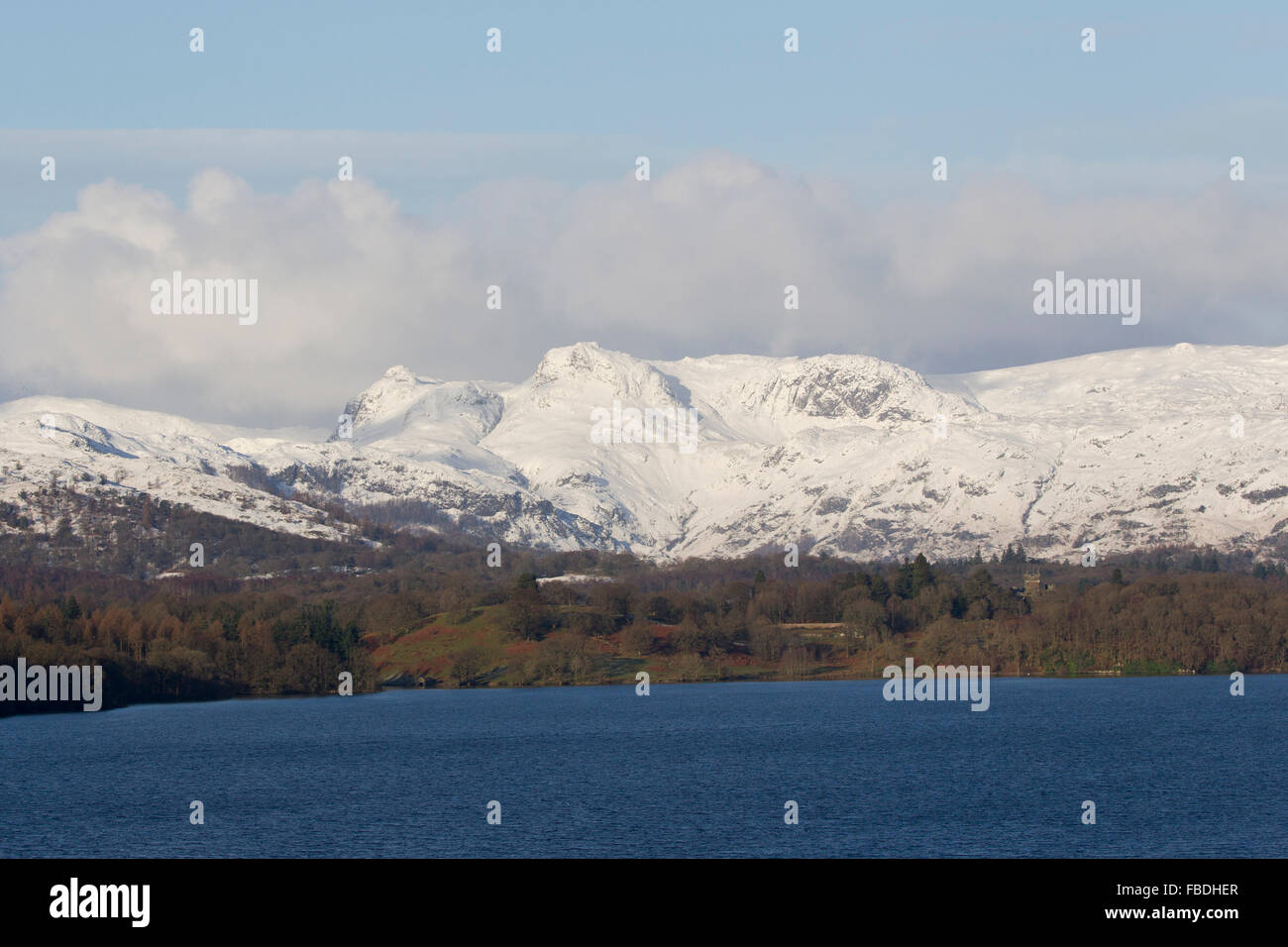 Lake Windermere Cumbria UK Weather 15th January 2016 Sunny Day & Snow ...