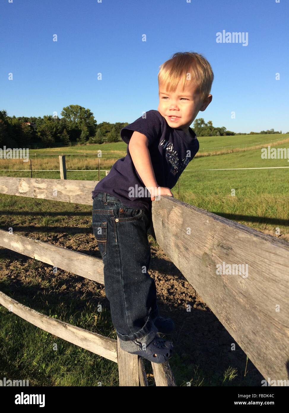 Boy leaning over fence High Resolution Stock Photography and Images - Alamy