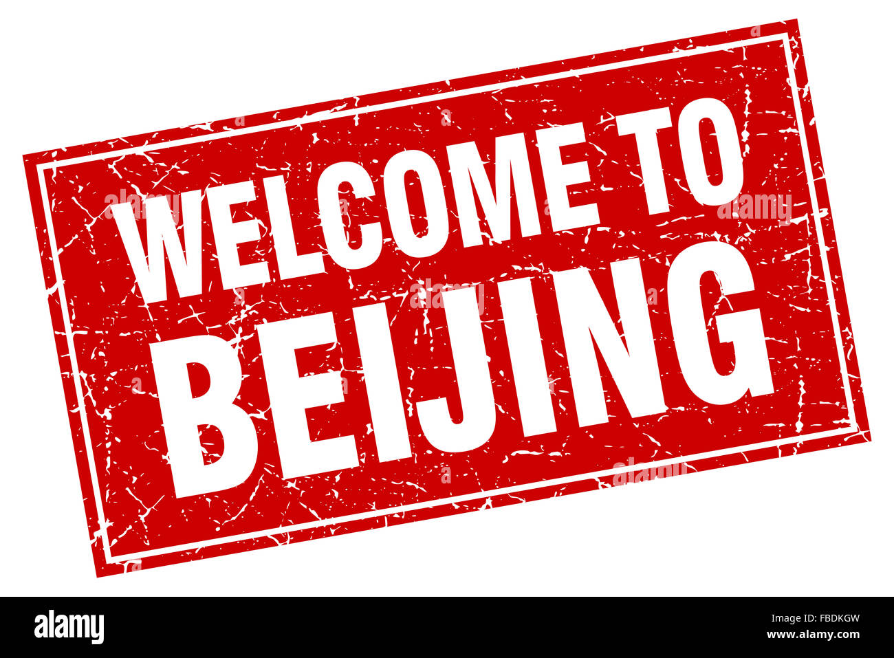 Beijing red square grunge welcome to stamp Stock Photo - Alamy