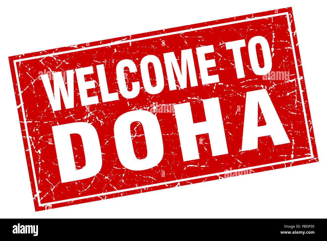 Doha red square grunge welcome to stamp Stock Photo - Alamy