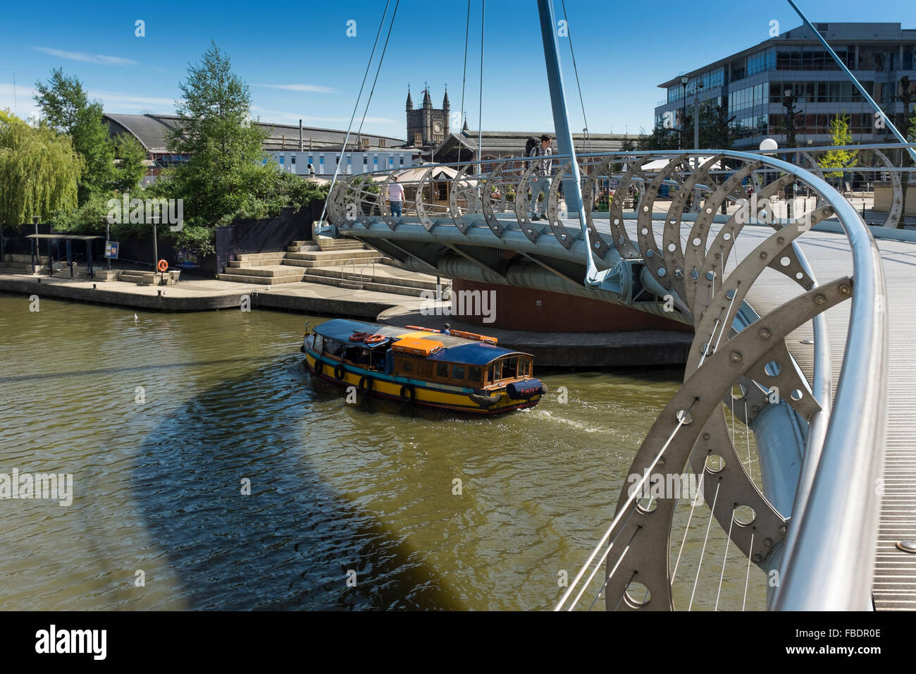 Valentine Bridge and Water bus on Floating Harbour at Temple Quay ...