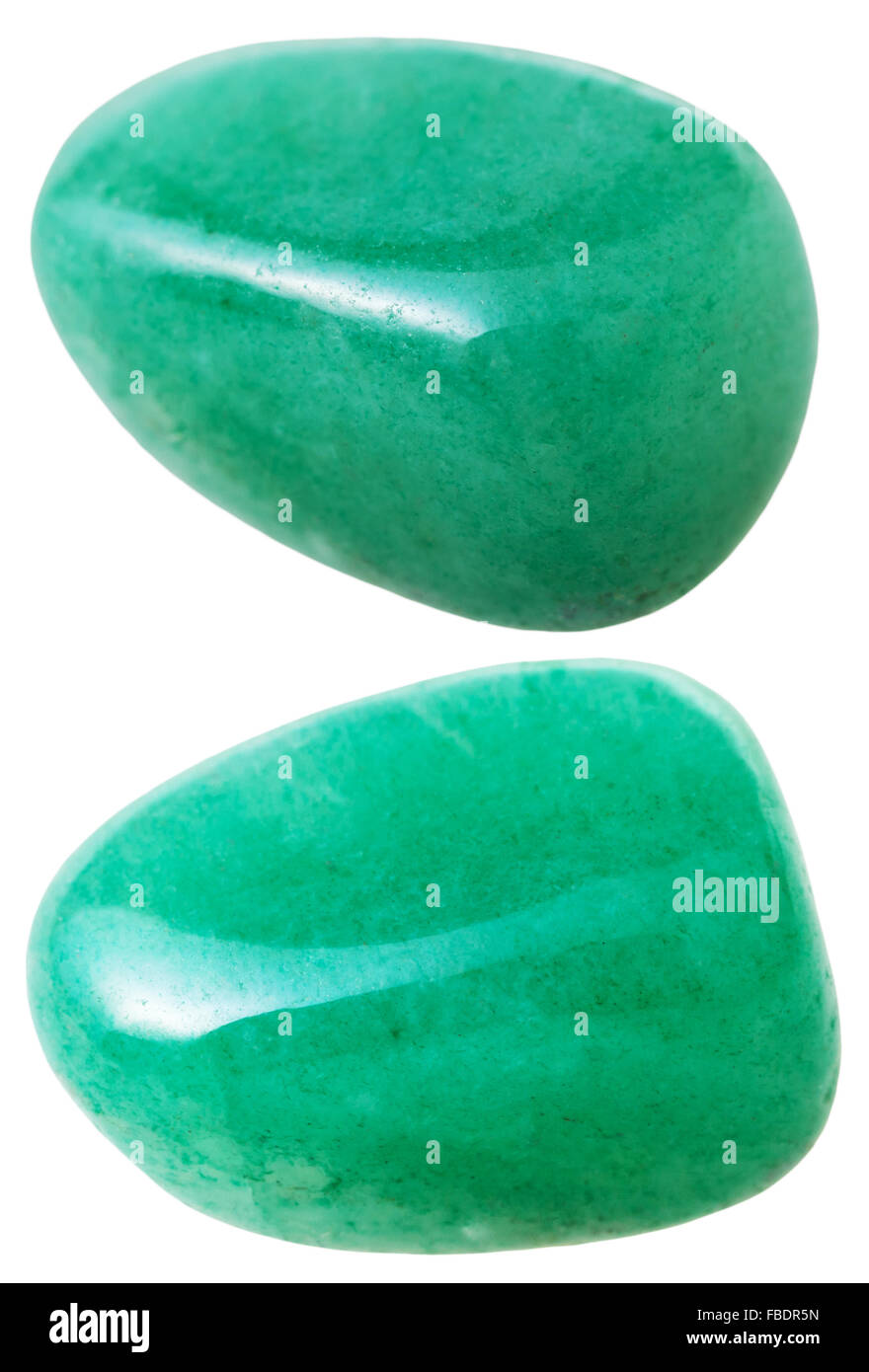natural mineral gem stone - two green Aventurine gemstones isolated on ...
