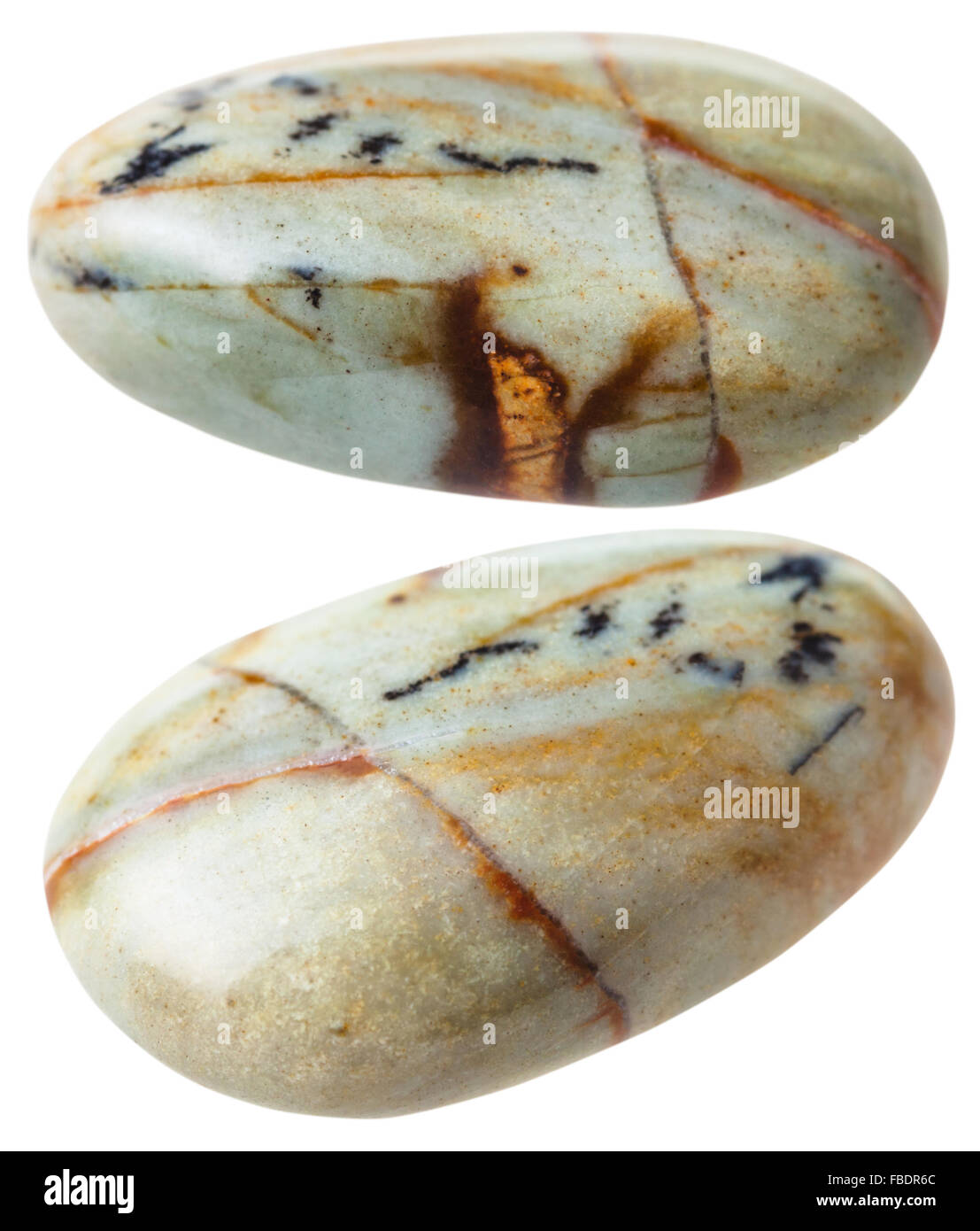 natural mineral gem stone - two Jasper (China) gemstones isolated on ...