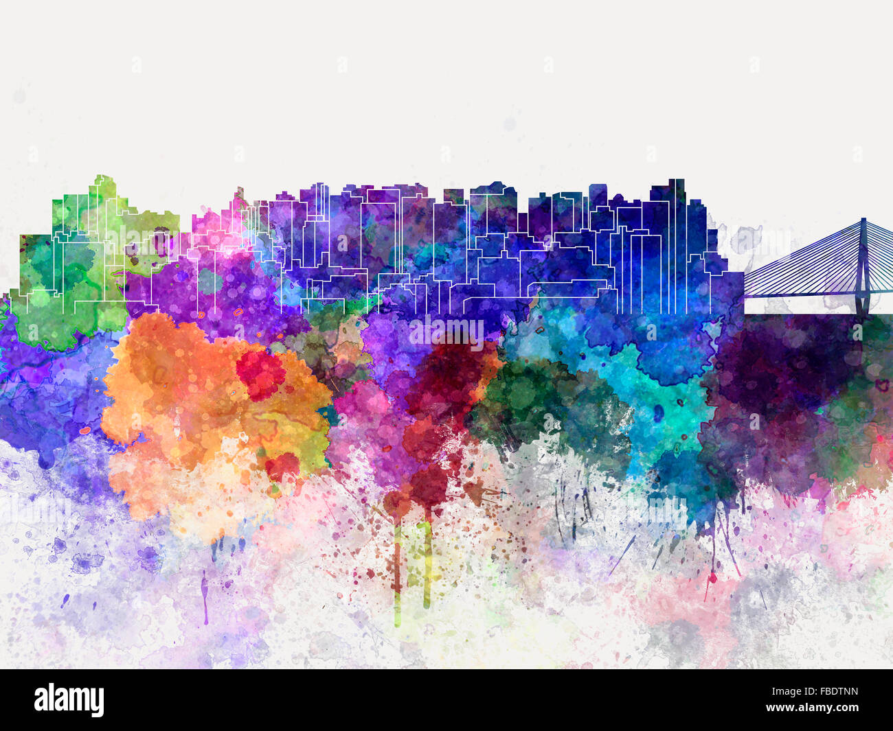 Shantou skyline in watercolor background Stock Photo - Alamy