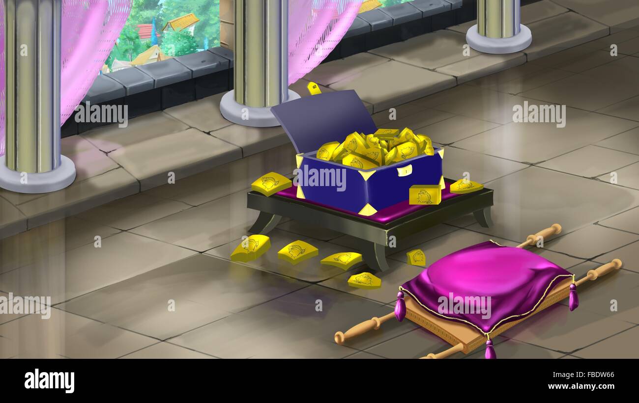 Chest full of gold. Front view Stock Photo - Alamy