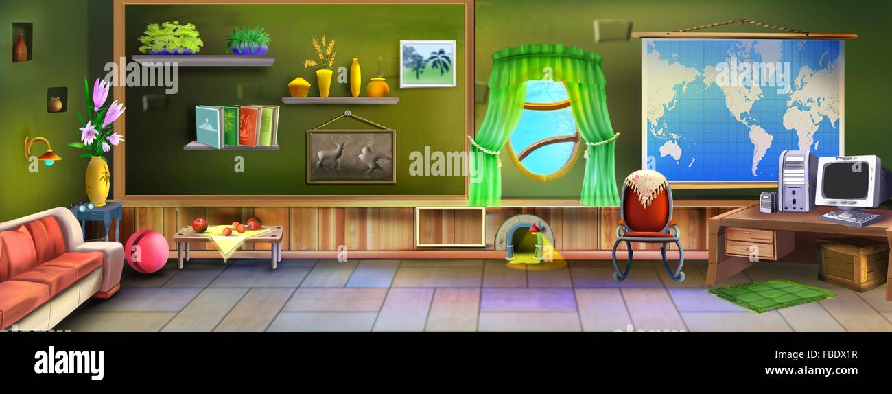Illustration Cartoon Room Interior Scene Stock Photos & Illustration ...