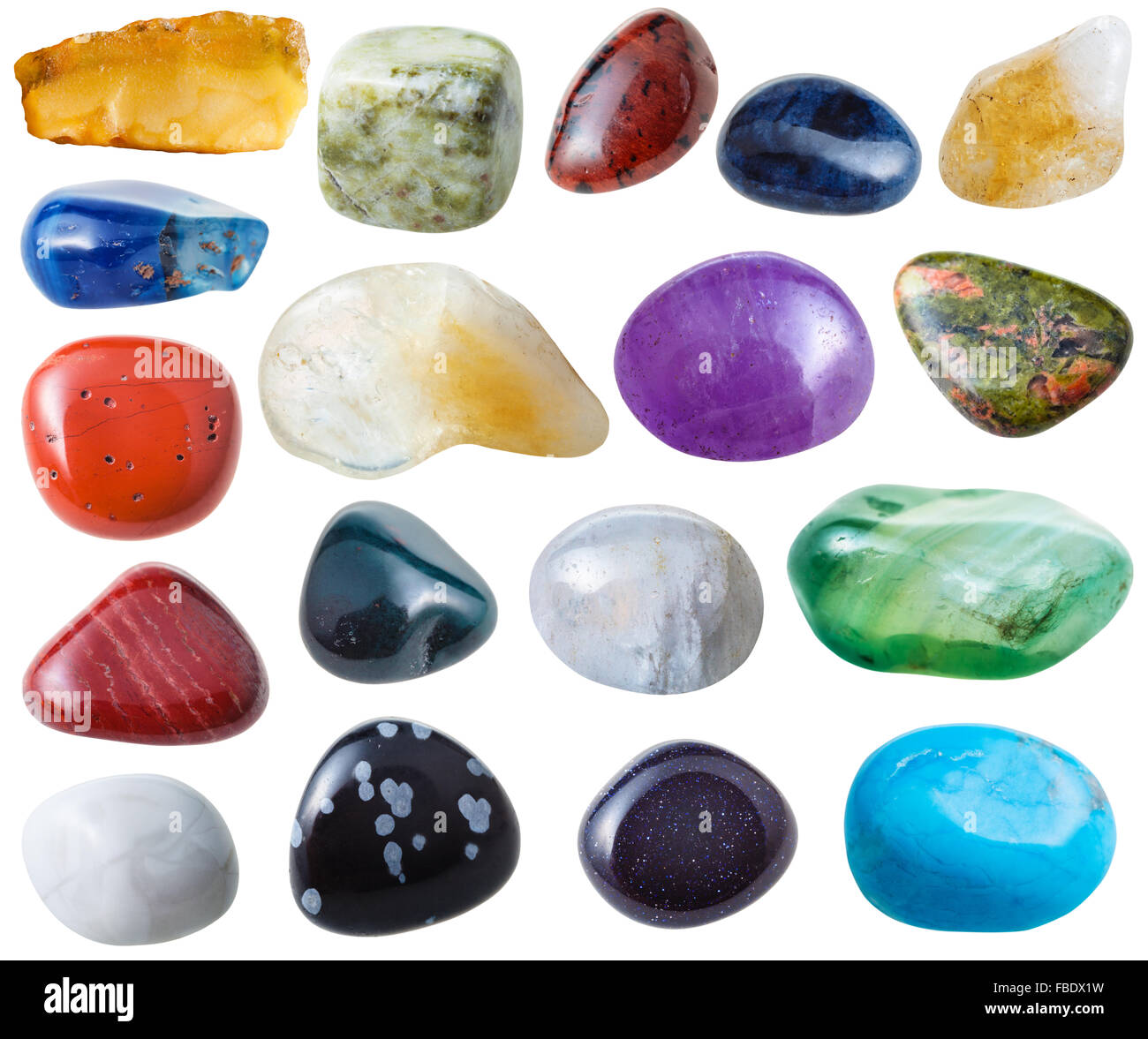 natural mineral gem stone - set from 18 pcs various gemstones isolated ...