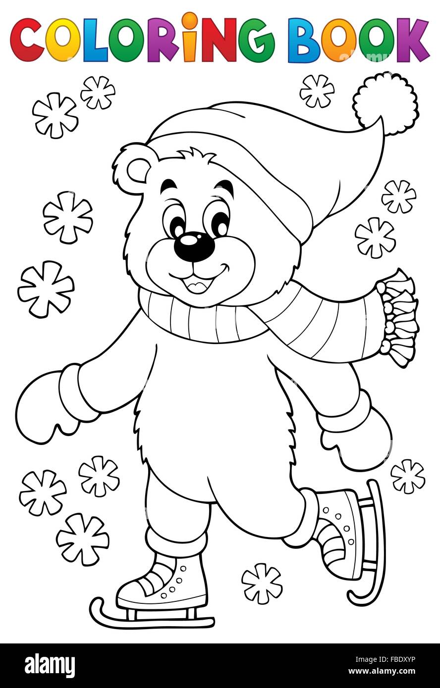 Coloring book ice skating bear - picture illustration Stock Photo - Alamy