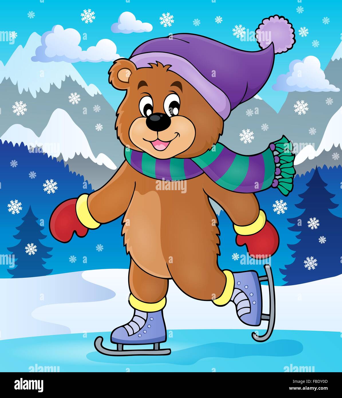 Ice skating bear theme image 2 - picture illustration Stock Photo - Alamy