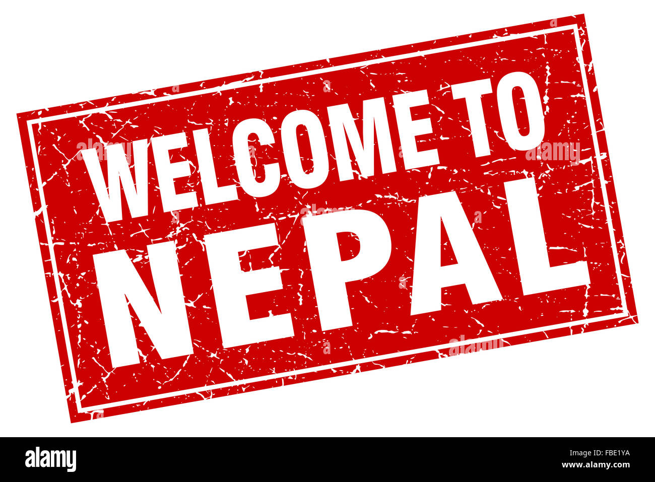 Nepal red square grunge welcome to stamp Stock Photo - Alamy