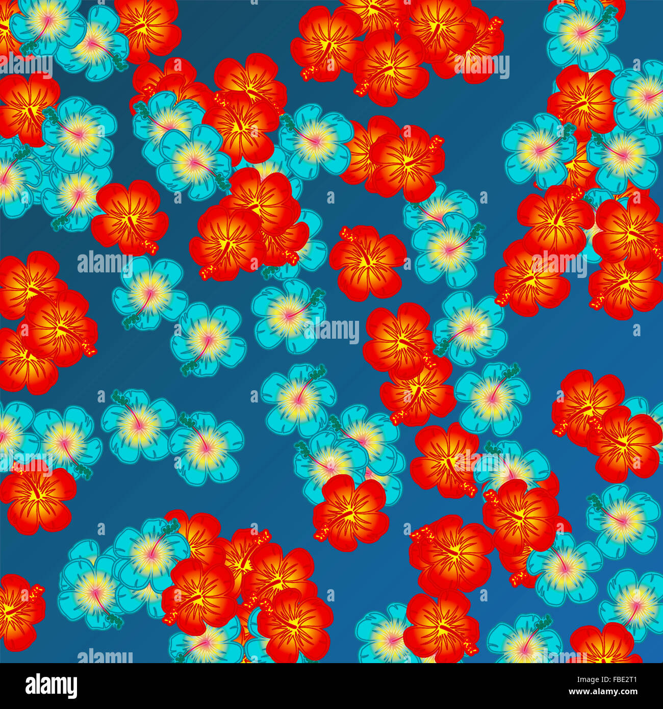 Floral design with small blue and red hibiscus Stock Photo - Alamy