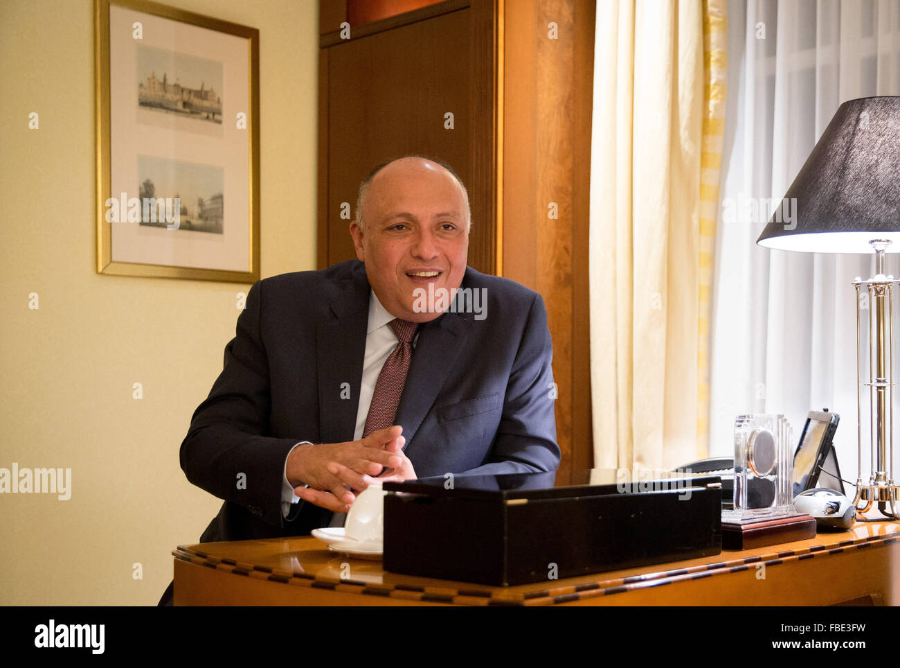 Egyptian Foreign Minister Sameh Shoukry speaks during an interview with ...