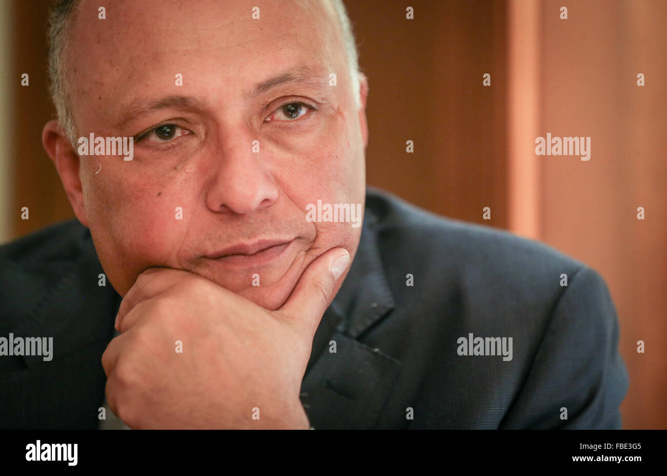 Egyptian Foreign Minister Sameh Shoukry speaks during an interview with ...