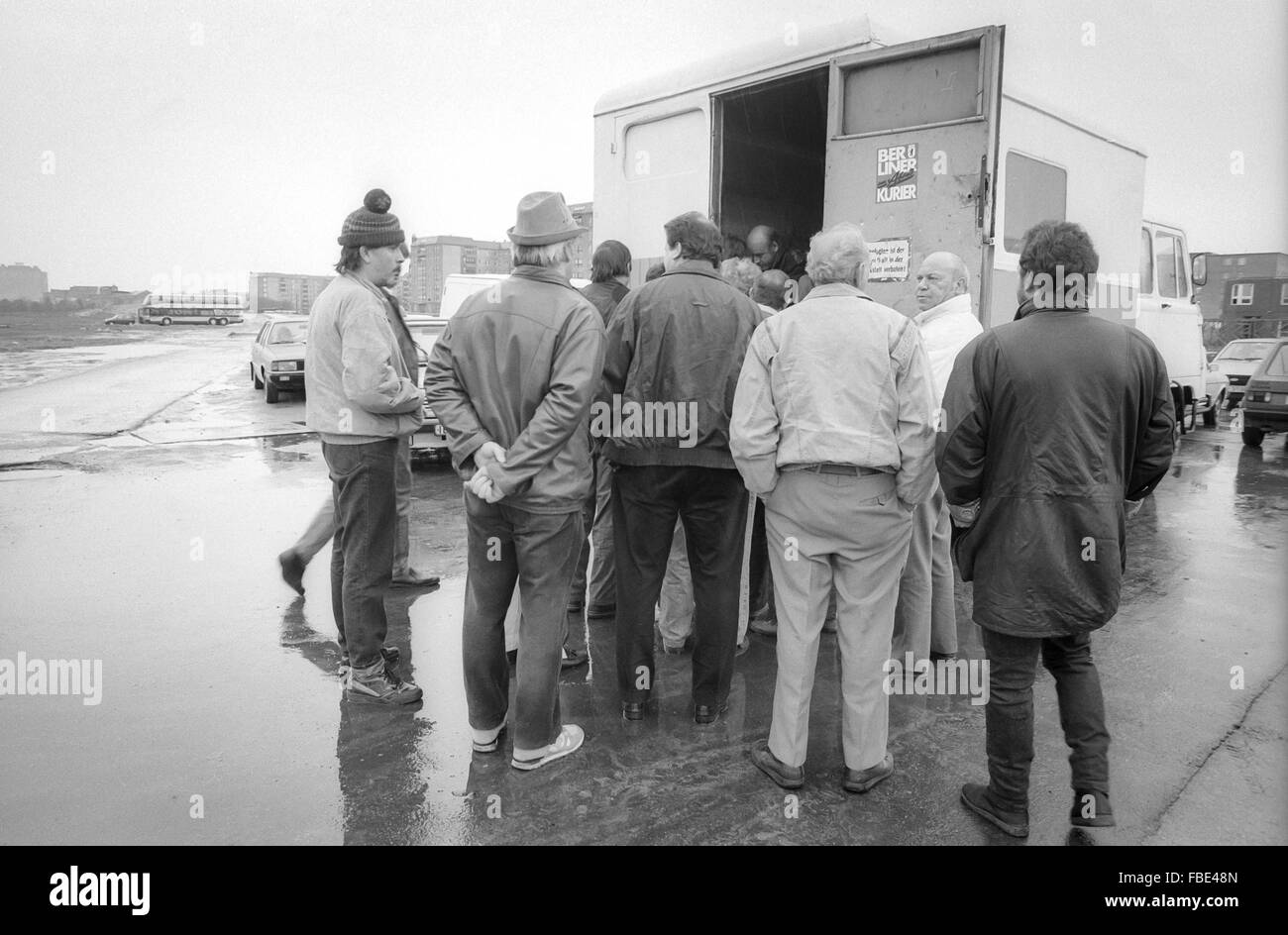 Itinerant workers gather on the former no-mans-land of Potsdamer Platz ...