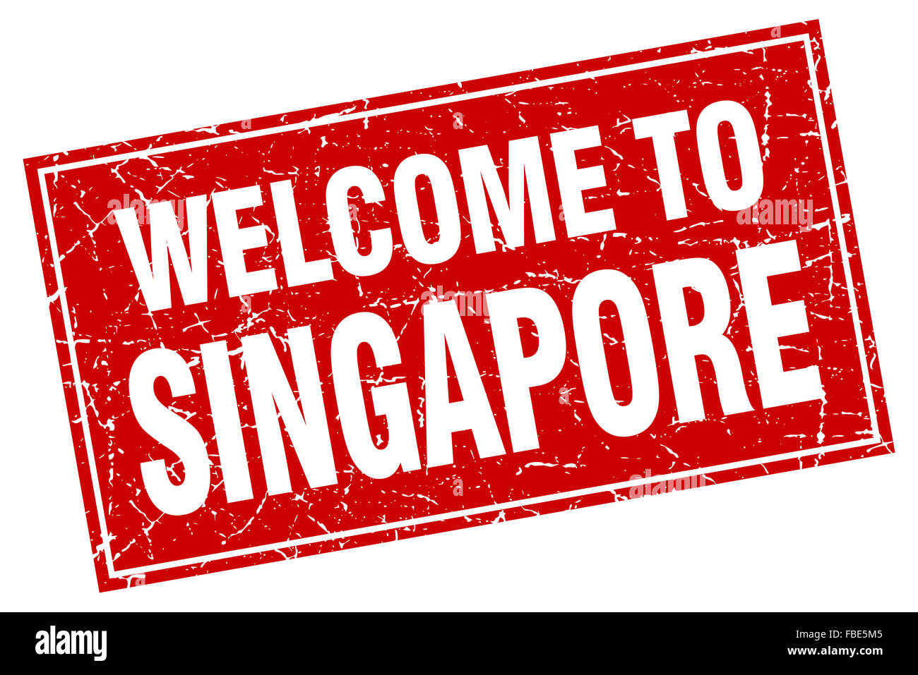Singapore red square grunge welcome to stamp Stock Photo - Alamy
