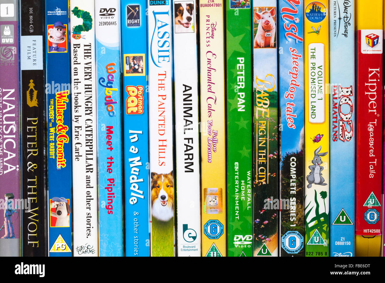 row of children's DVDs Stock Photo - Alamy