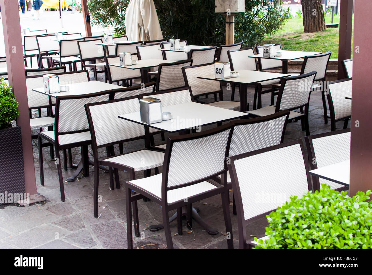 Empty cafe tables Stock Photo - Alamy