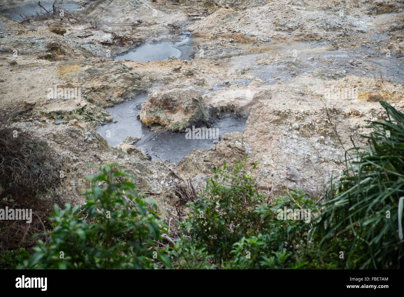 La Soufriere Drive in Volcano and sulphur springs, St Lucia Stock Photo ...