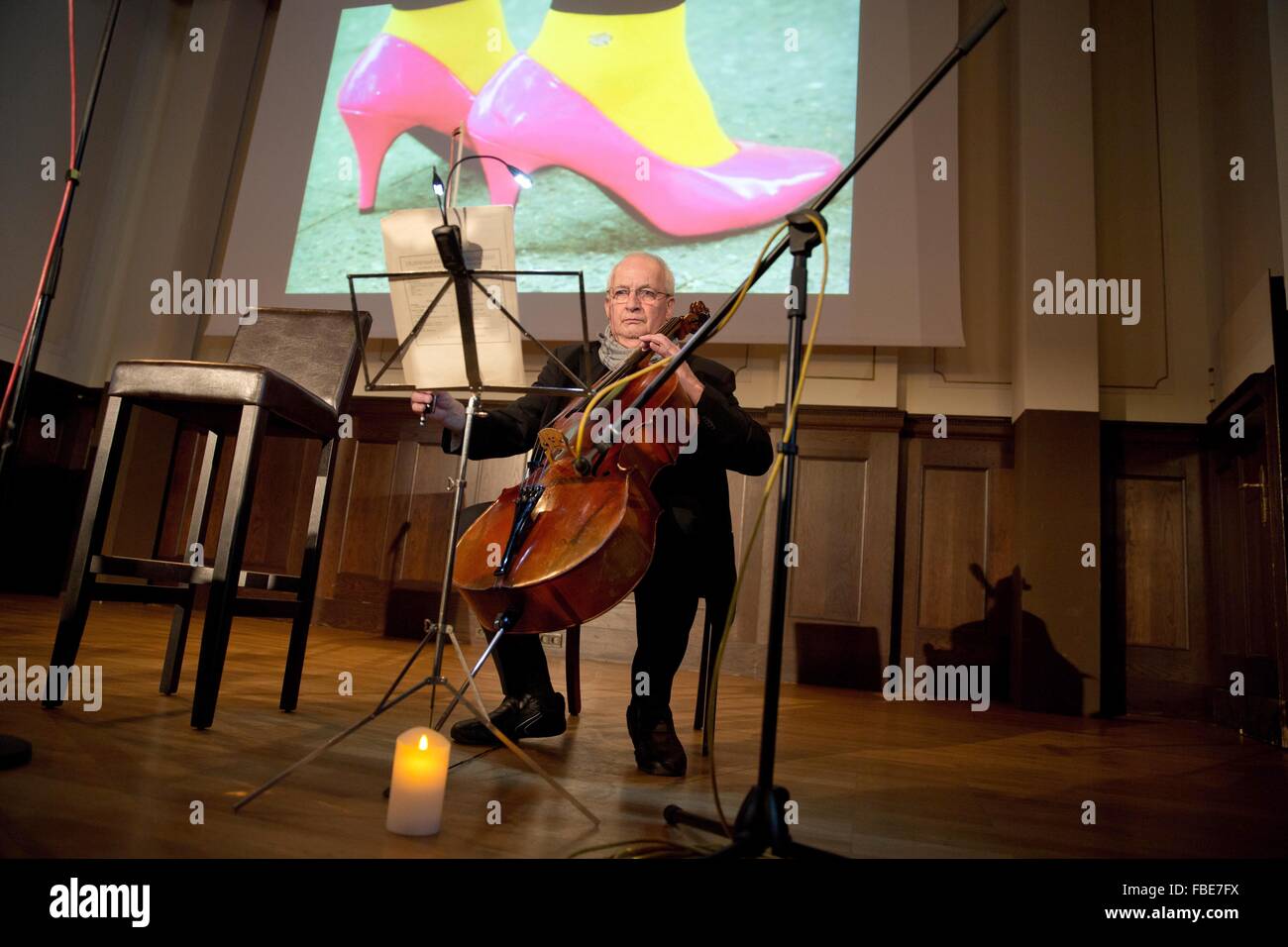 David Bowies sound engineer Eduard Meyer plays the Cello during a ...