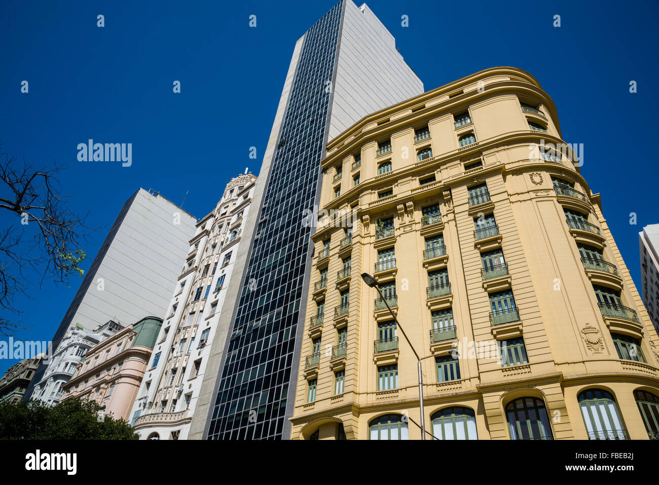 Old and new buildings juxtaposed, Praça Floriano, Rio de Janeiro ...