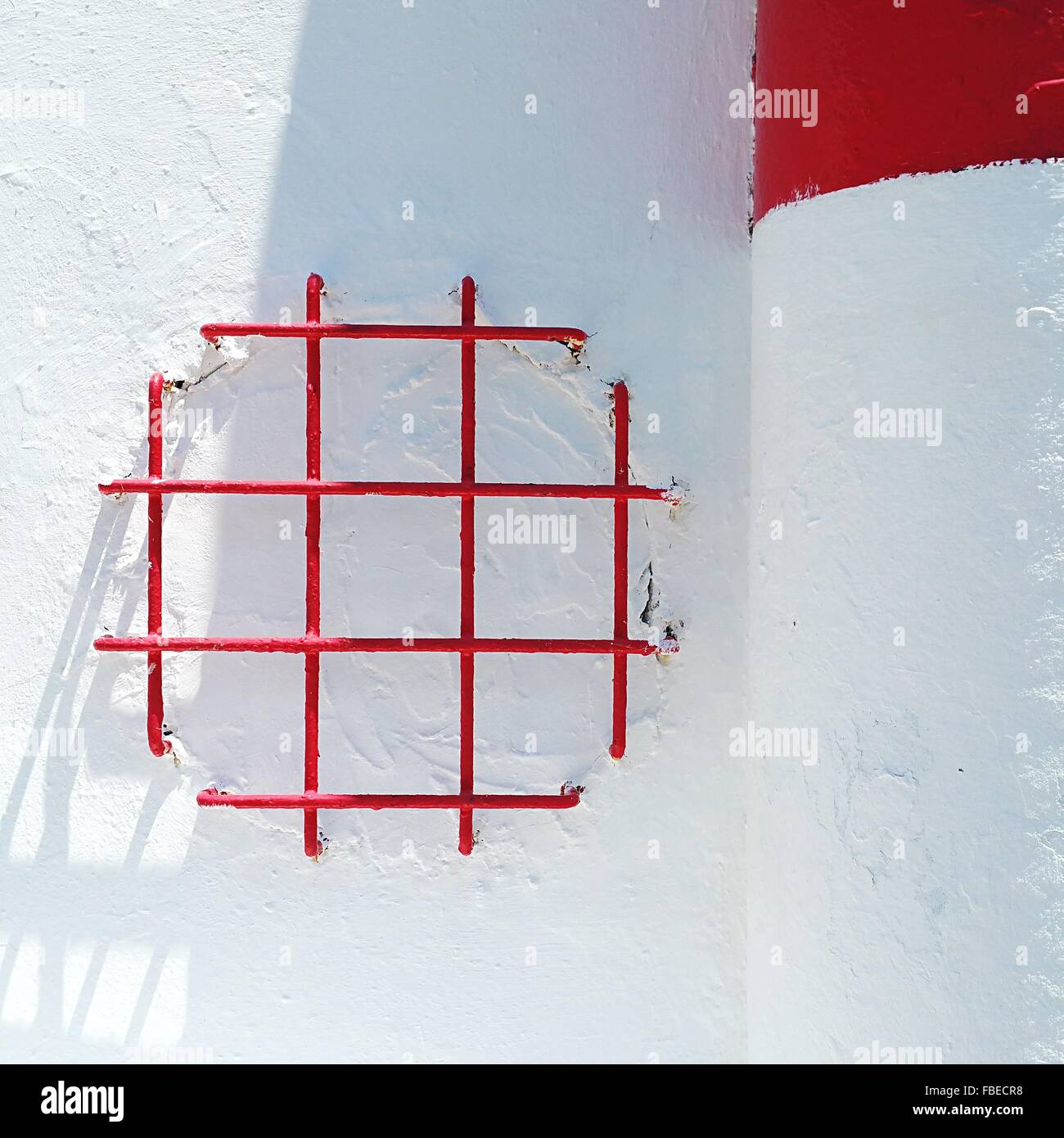 Close-Up Of Red Metal Grid On White Wall Stock Photo - Alamy