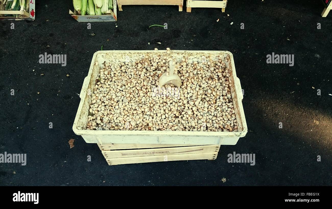 High Angle View Of Soybeans In Wooden Container Stock Photo - Alamy
