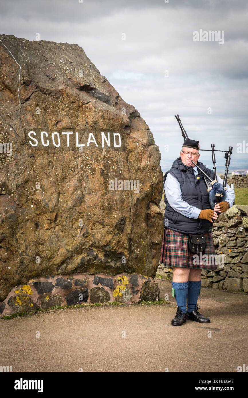 Traditional Scottish Piper at Carter Bar, A68 in Redesdale in the ...