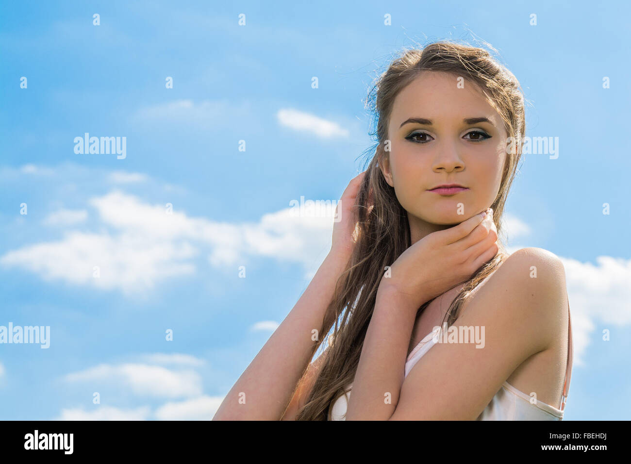 Woman posing low angle hi-res stock photography and images - Alamy