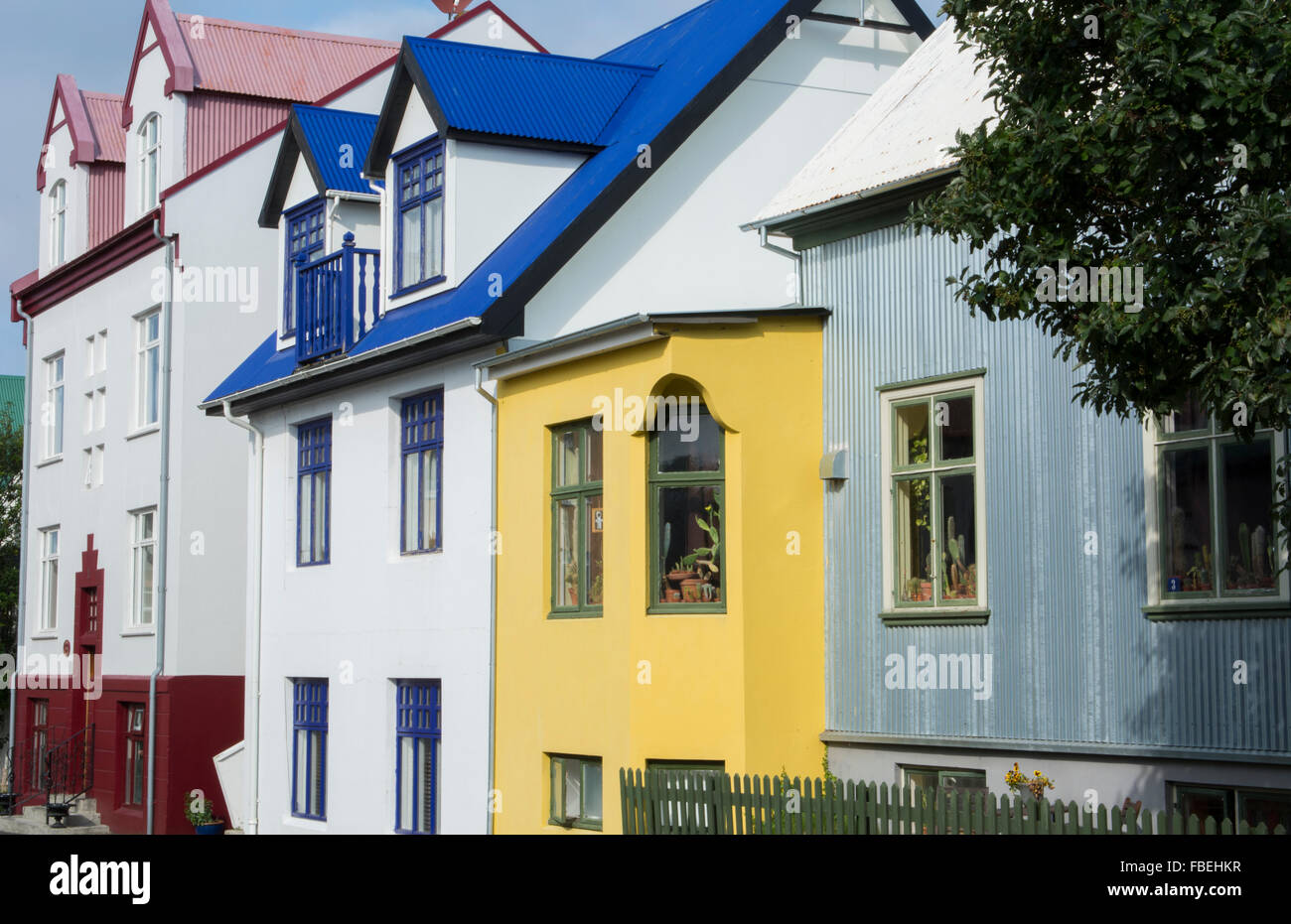 Reykjavik Iceland downtown colorful houses on street in neighborhood ...