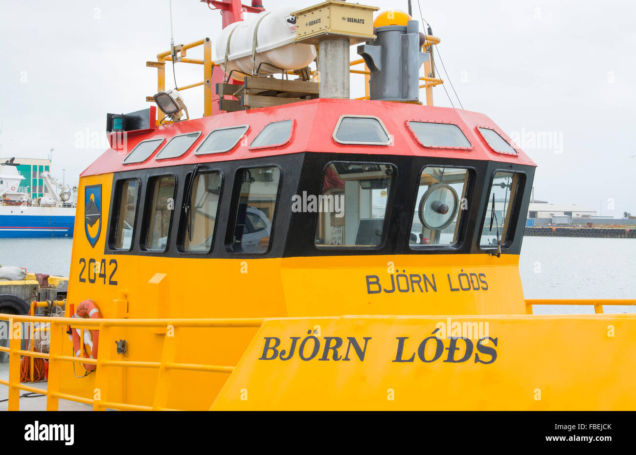 Iceland Hofn village fishing boating colorful ship abstrracts in marina ...