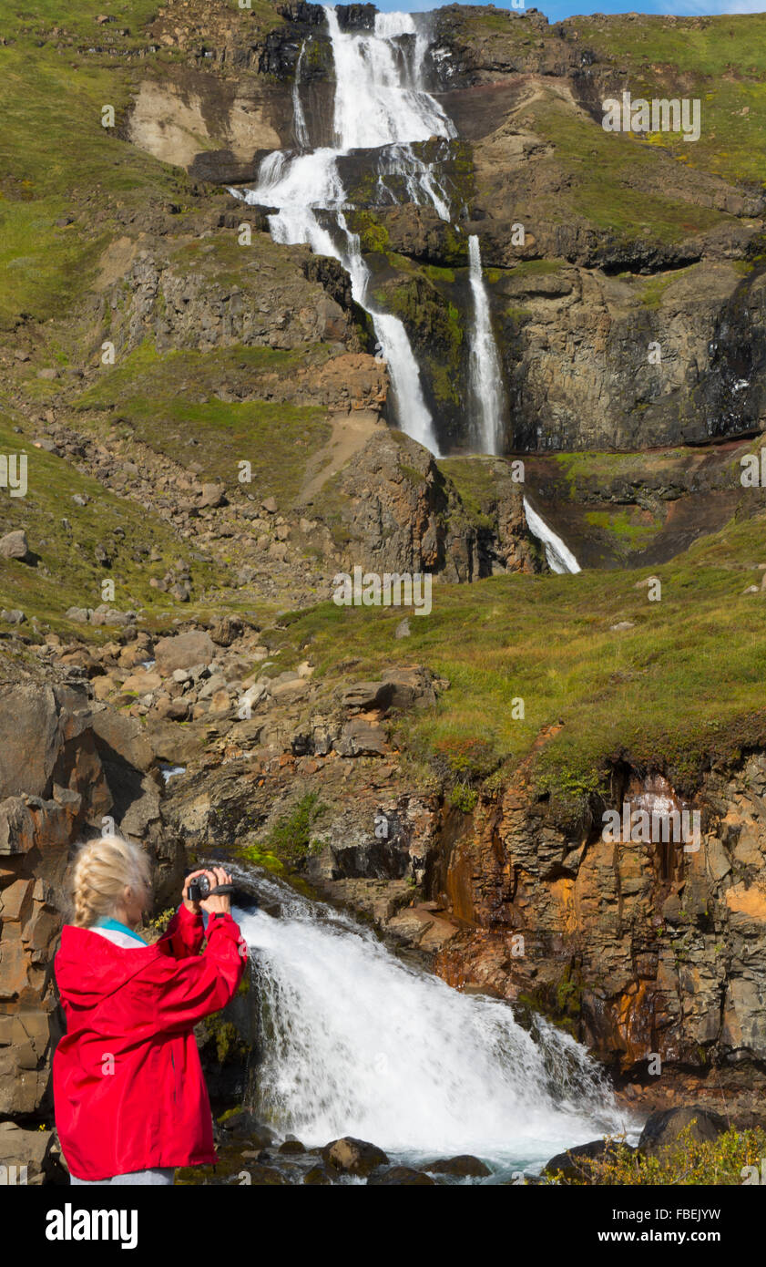 Iceland Rjukandi waterfalls in sunshine also called Yst i-Rjukandi with ...