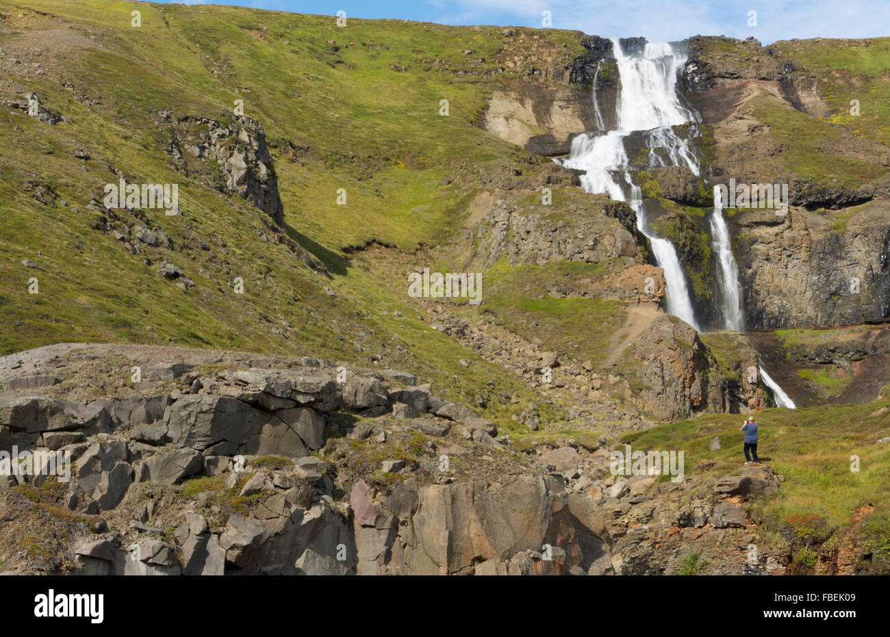 Iceland Rjukandi waterfalls in sunshine also called Yst i-Rjukandi with ...