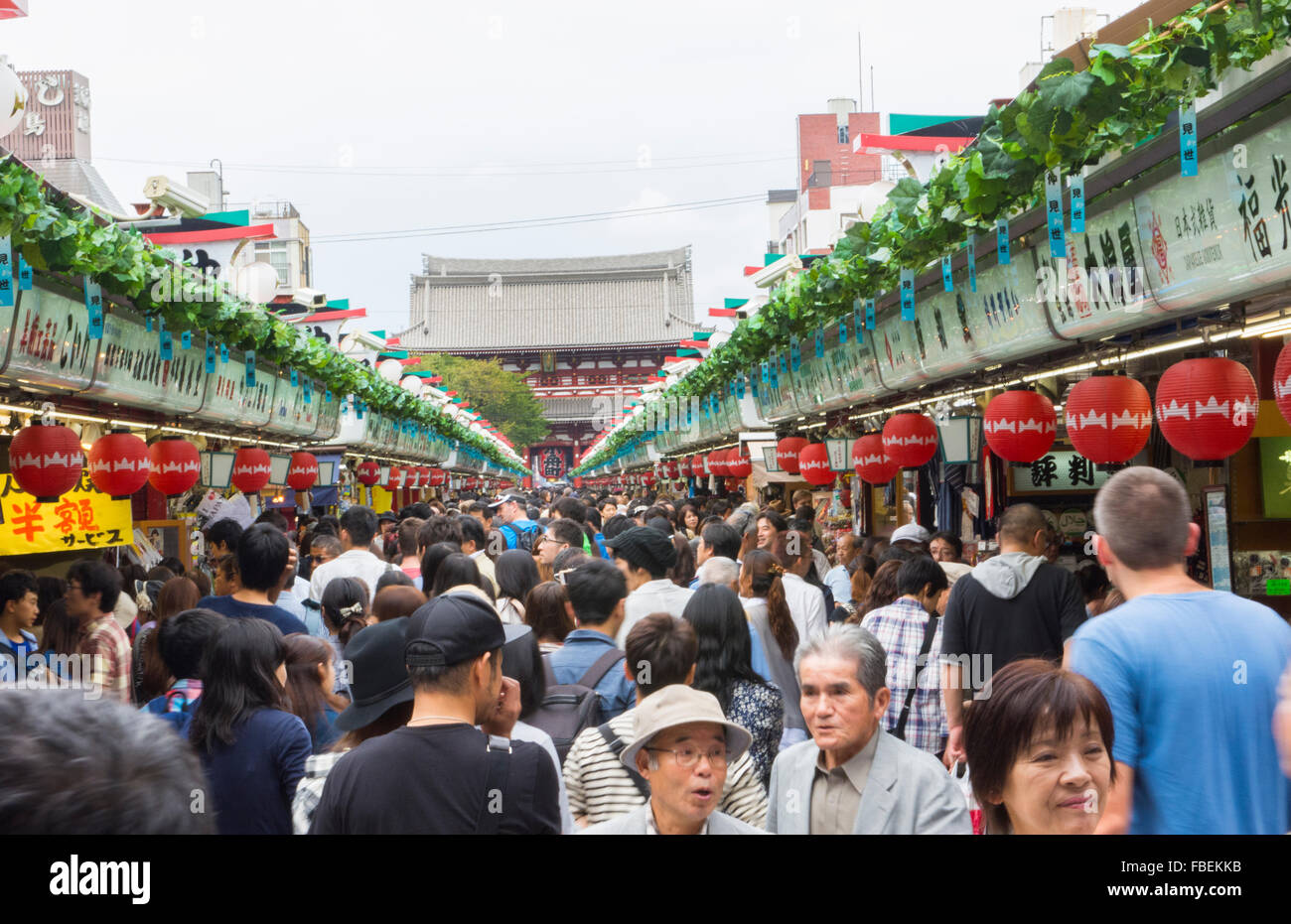 Tokyo Japan shopping center inside with locals on street in Asakusa ...