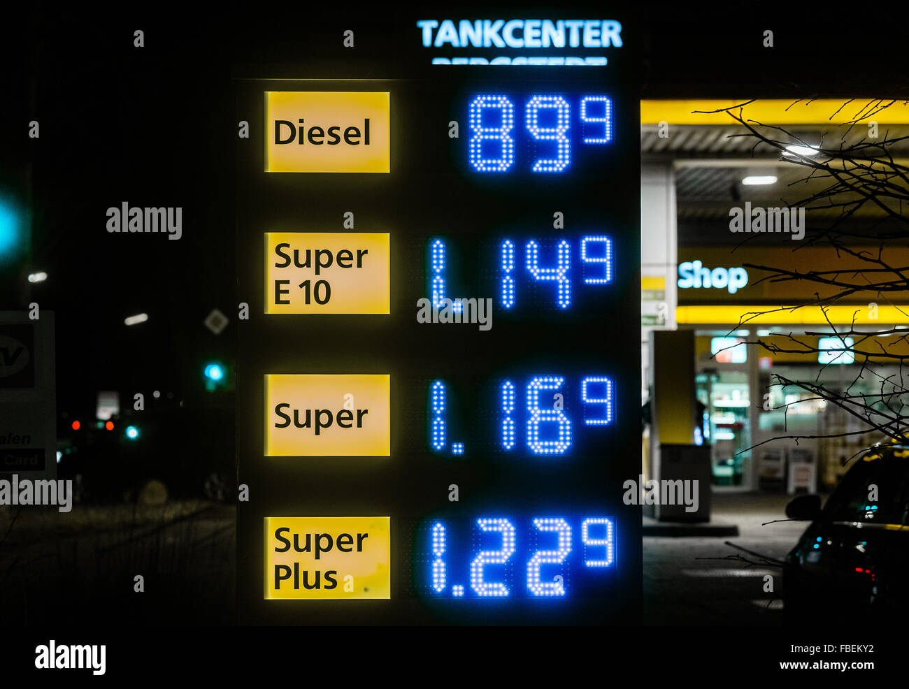 A gas station display board shows the price of Diesel at 89,9 cent in ...