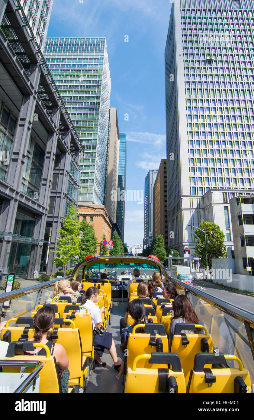 Tokyo Japan tourist bus double decker in downtown taking photos Stock ...