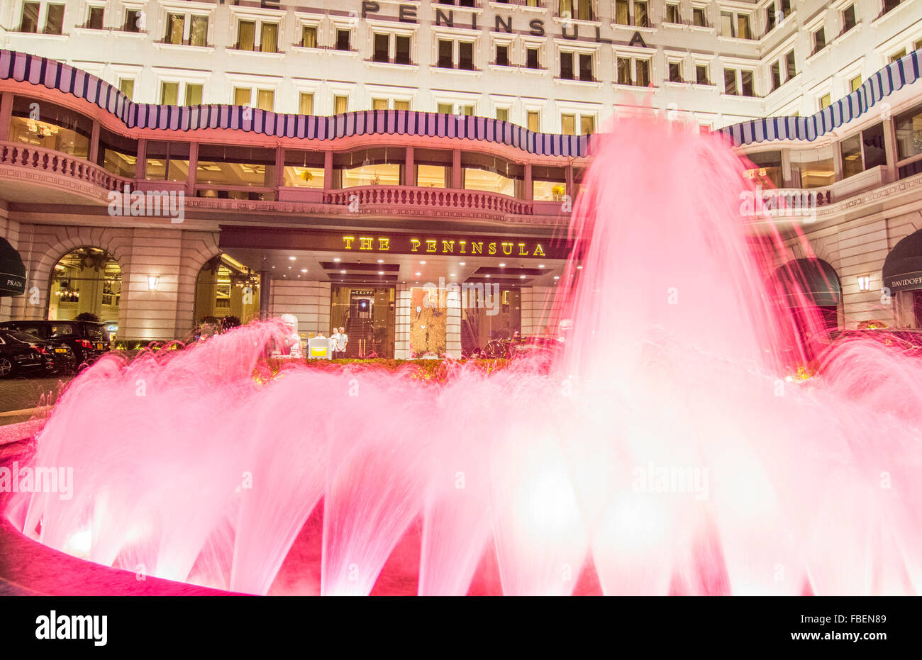 Hong Kong China Peninsula Hotel pink fountains in front of expensive ...