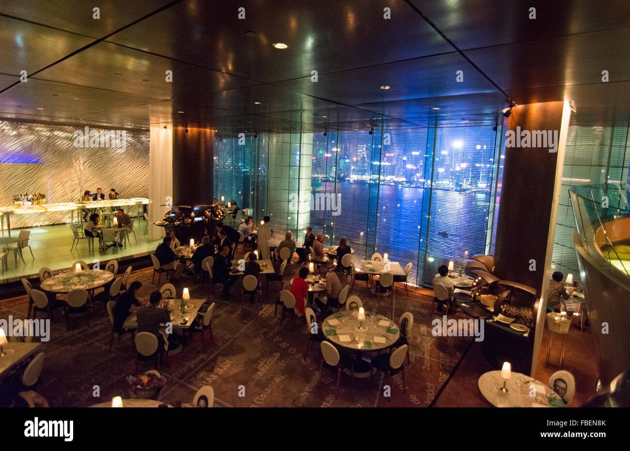 Hong Kong China Peninsula Hotel Felix Bar at night exclusive expensive ...