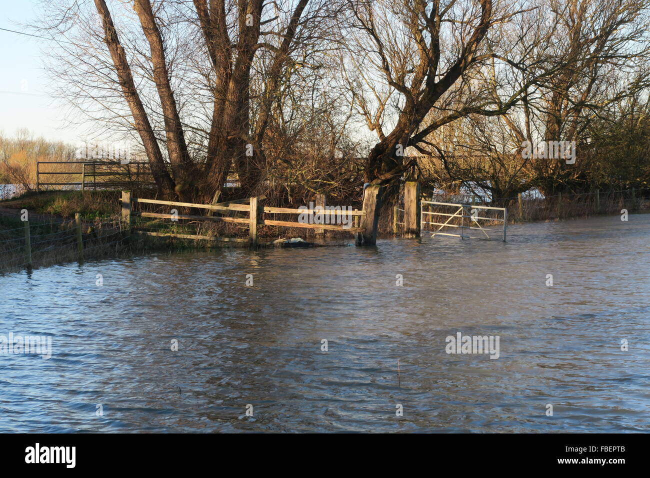 Road closure due to flooding, Sutton Gault, Cambridgeshire Stock Photo ...