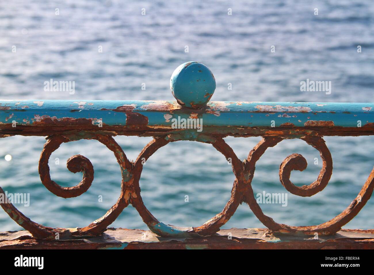 Weathered Railing And Sea Stock Photo - Alamy
