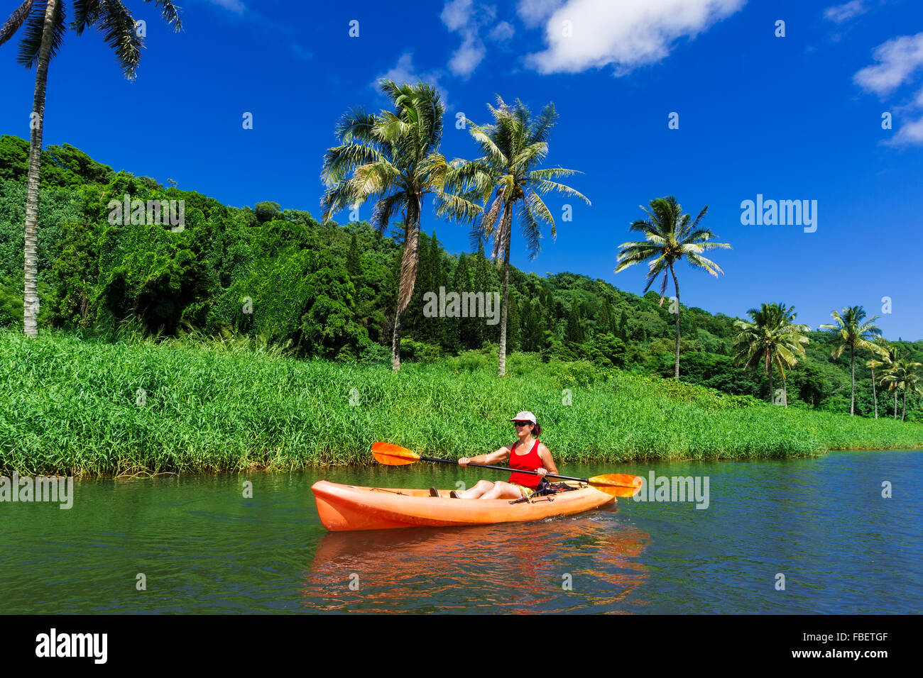 Kayaking on the Hanalei River, Hanalei, Kauai, Hawaii Stock Photo - Alamy