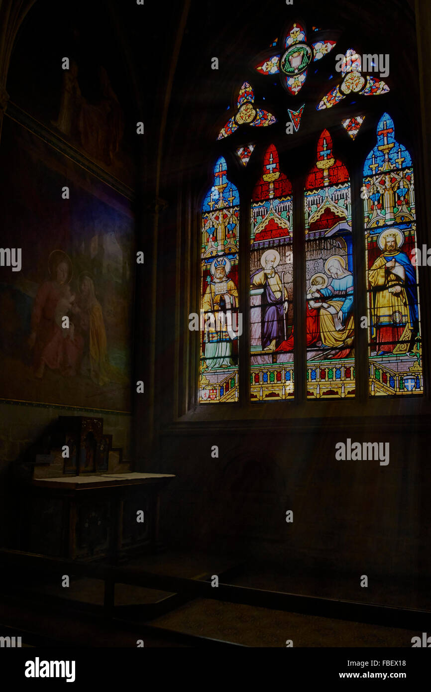 Church interior view of stained glass window Stock Photo - Alamy