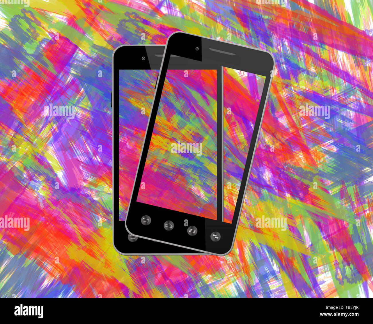 two modern smart-phones on the colored and bright background Stock ...
