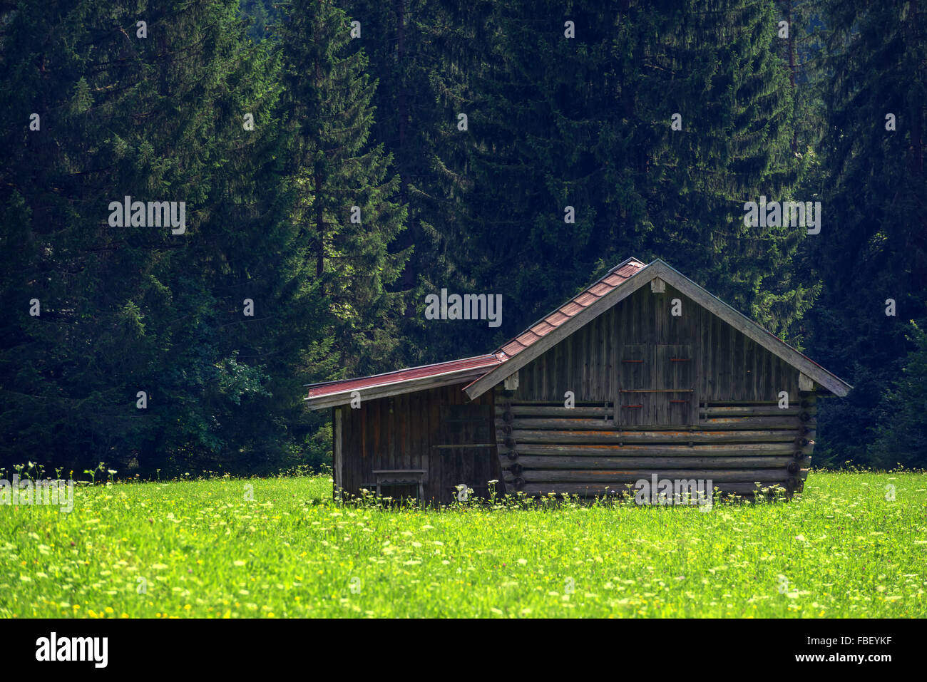 Alone house on alps mountain Stock Photo - Alamy