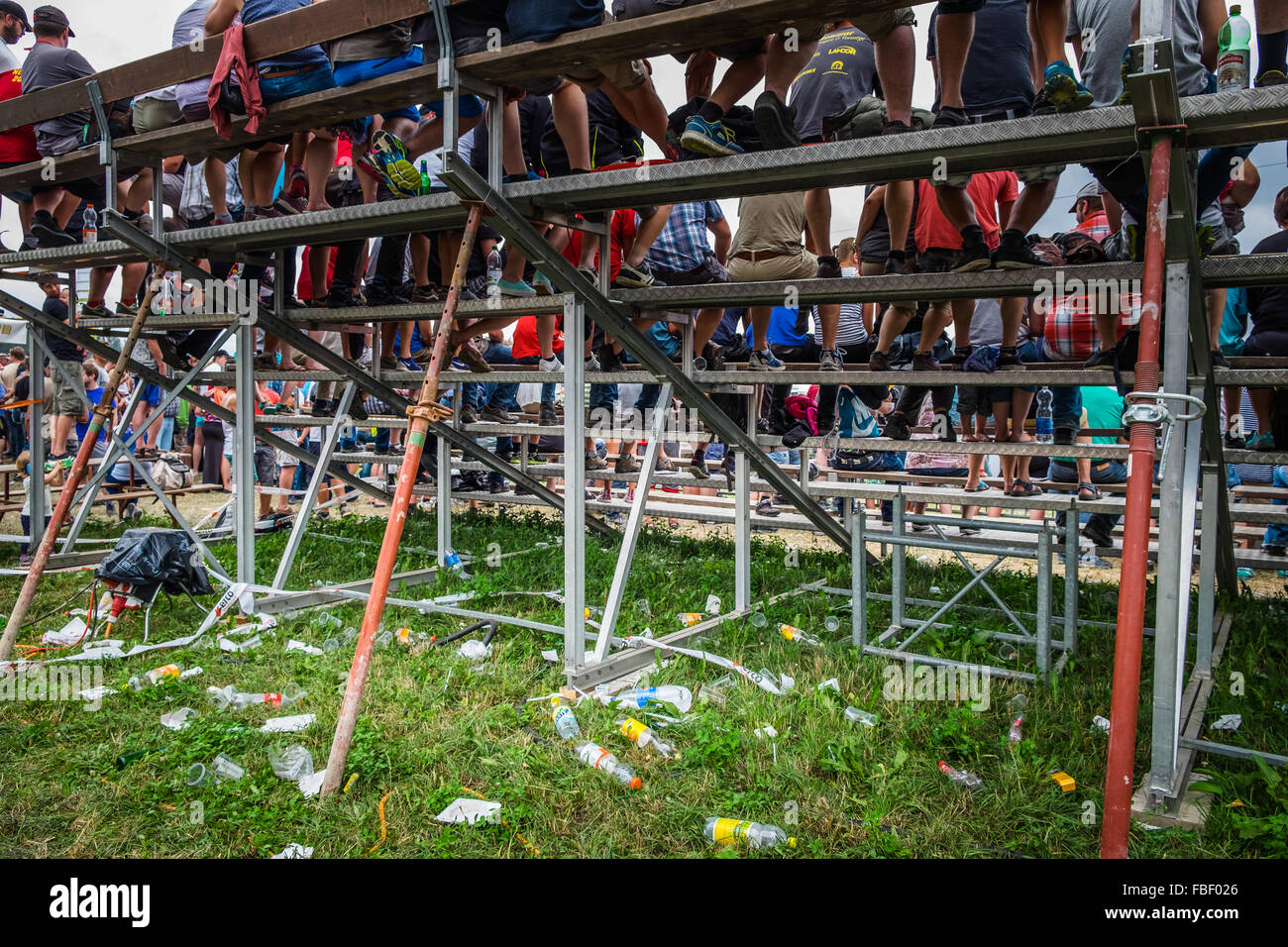 Low Angle View Of People Sitting On Bleachers Stock Photo - Alamy